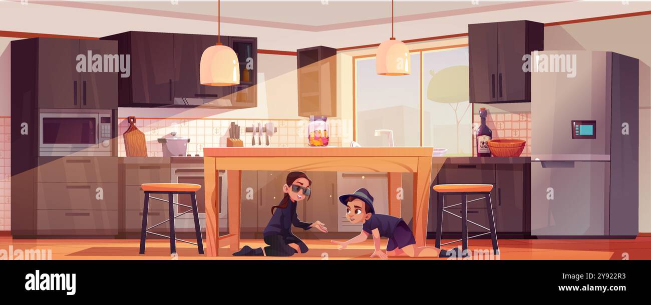 Children crawling under table hi-res stock photography and images - Alamy