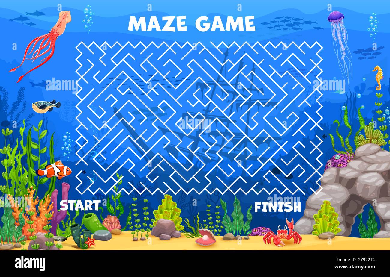 Kids labyrinth maze game, help to clown fish to find her home. Cartoon ...