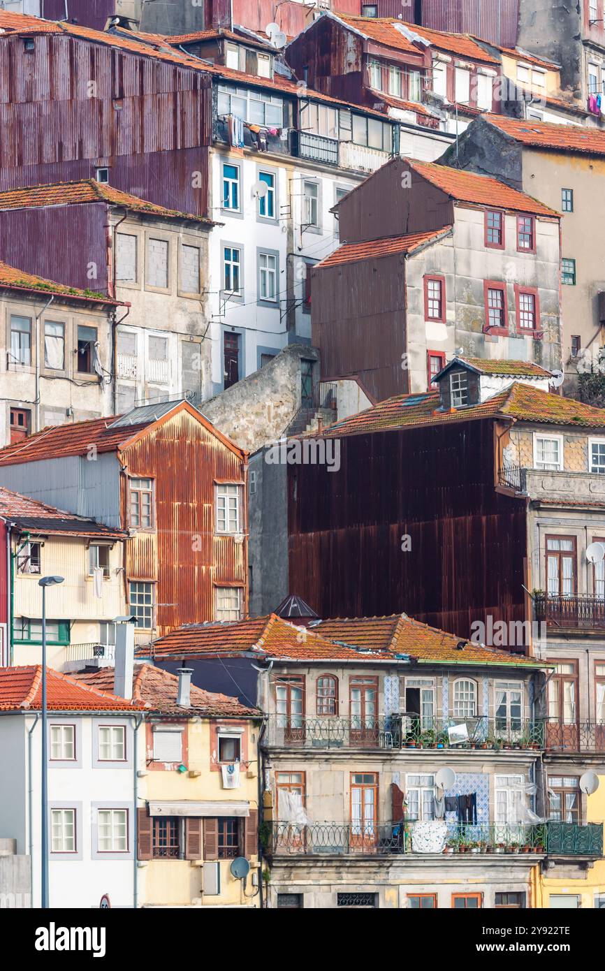A rough and raw view of the city Porto with old ancient rusty buildings ...