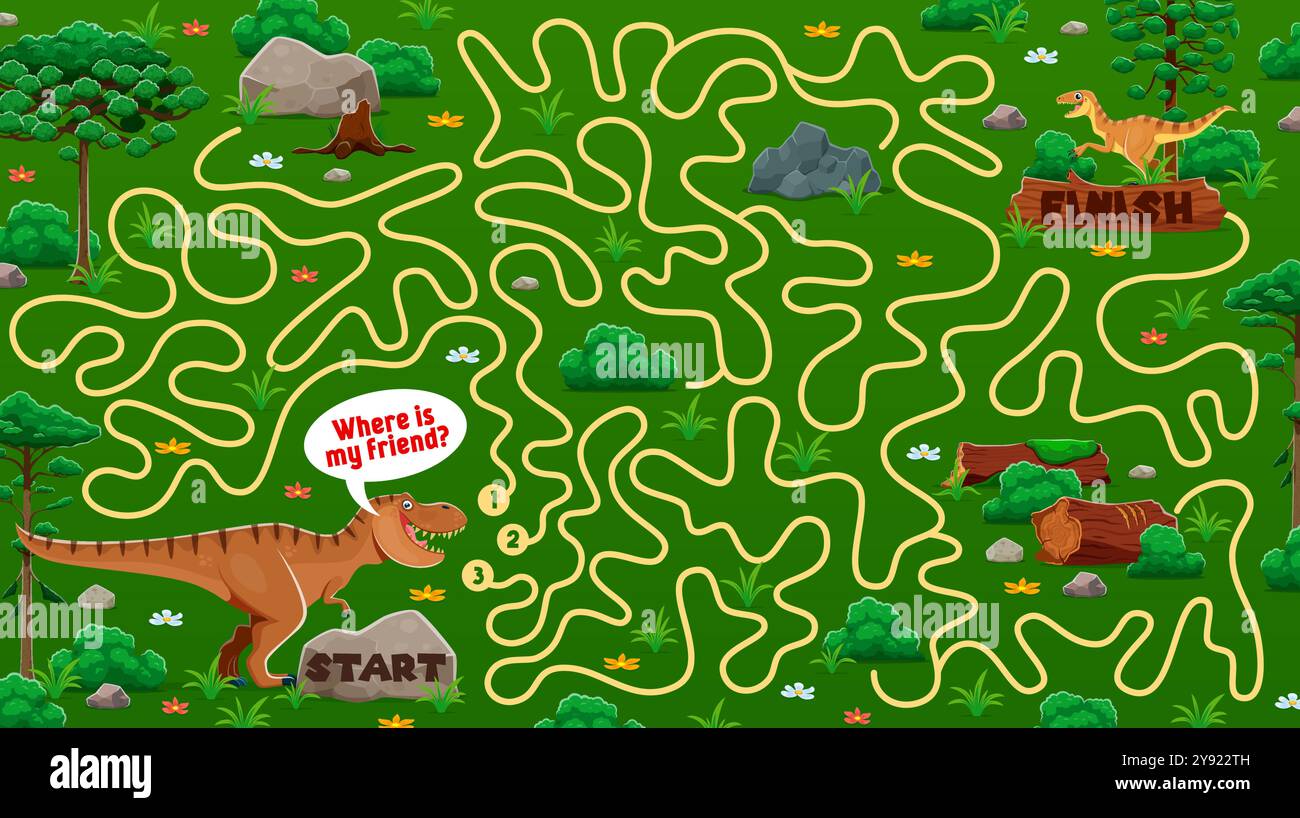 Kids labyrinth maze game worksheet to help to dinosaur find his friend ...