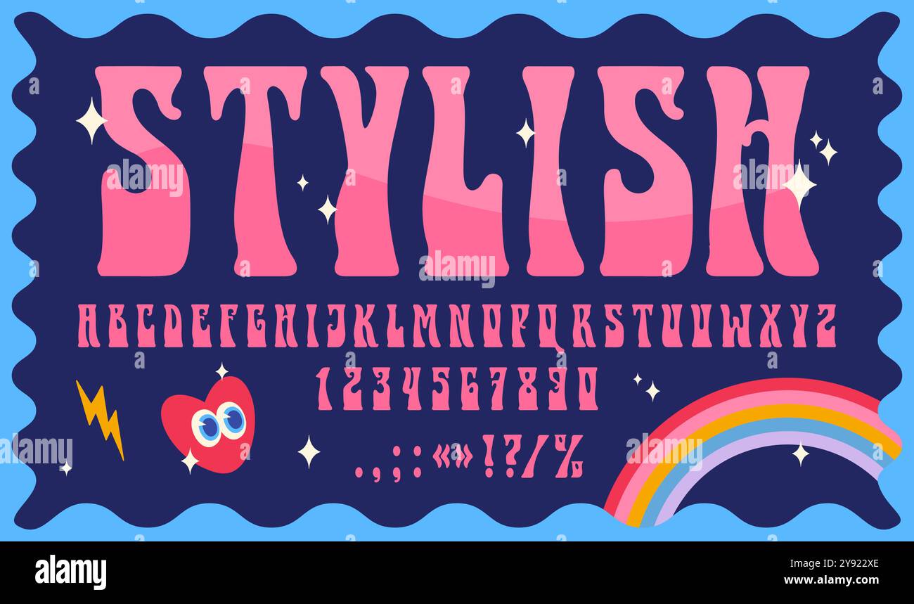 70s hippy psychedelic font, groovy typeface, retro 60s type, vintage alphabet with bold pink ...