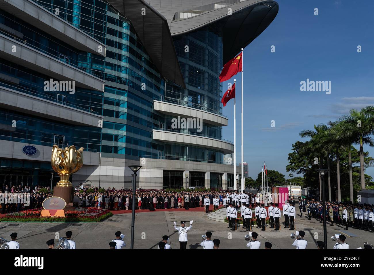 **CHINESE MAINLAND, HONG KONG, MACAU AND TAIWAN OUT** A flag-raising ...