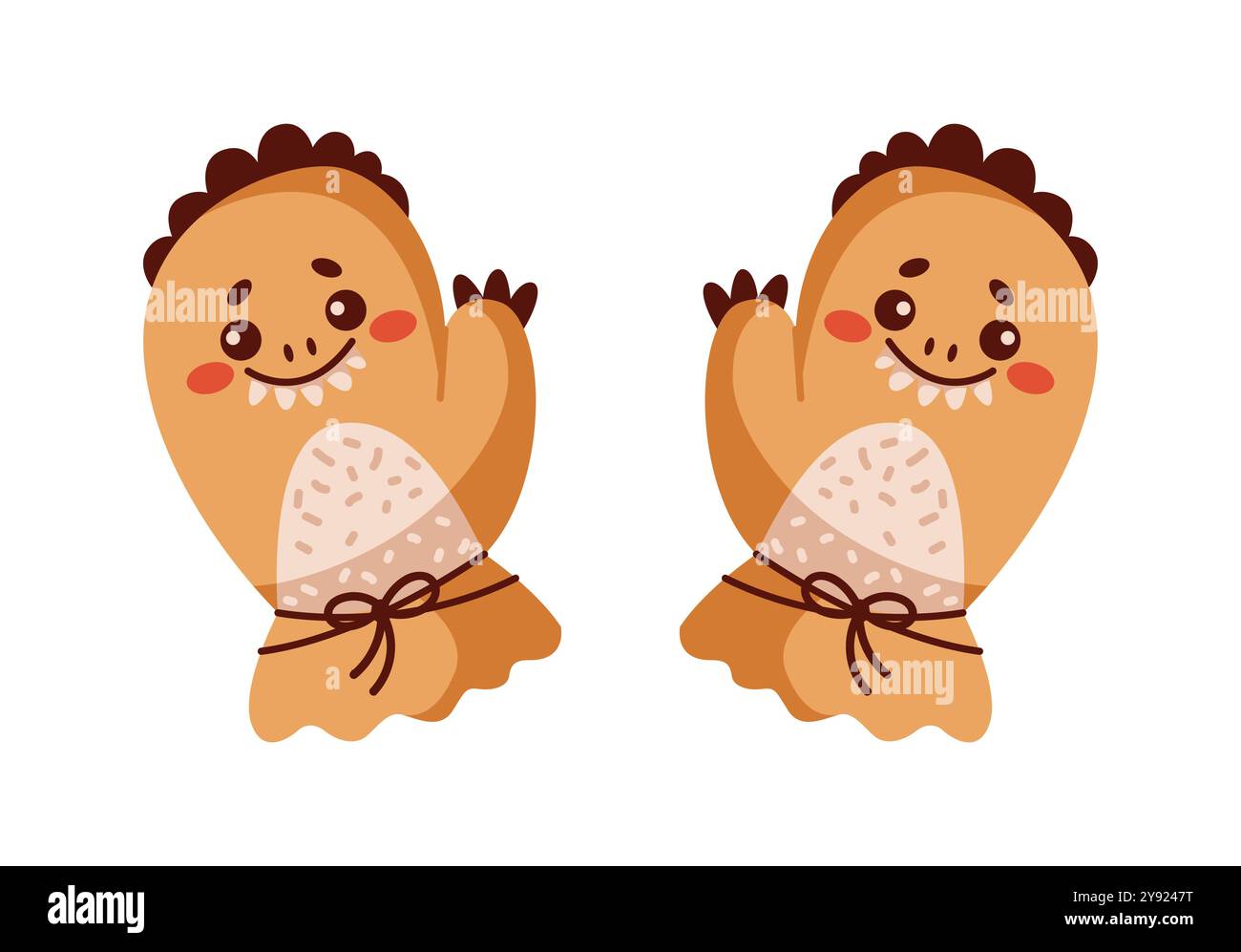 Funny knitted mittens monster shaped flat vector object Stock Vector ...