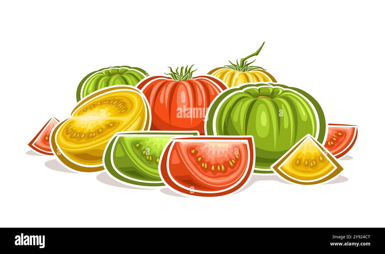 Vector logo for Colorful Tomatoes, horizontal poster with cartoon ...