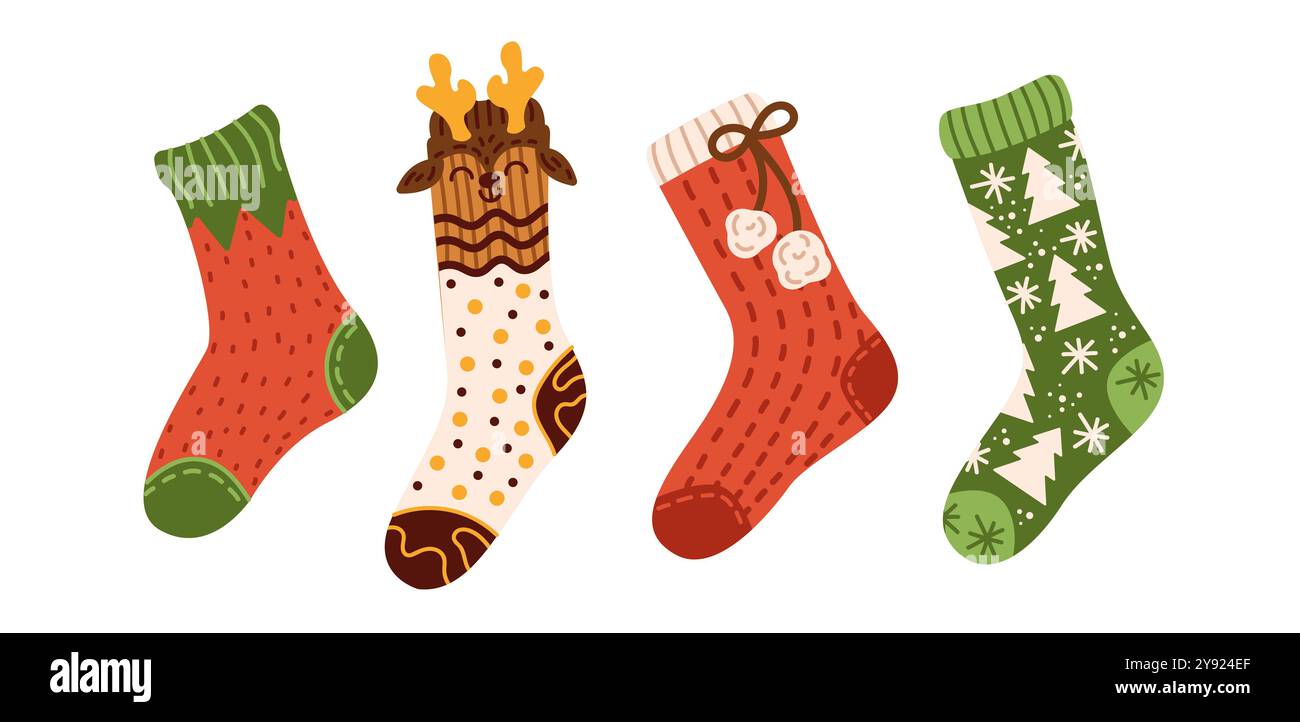 Christmas stockings hanging flat color vector objects set Stock Vector ...