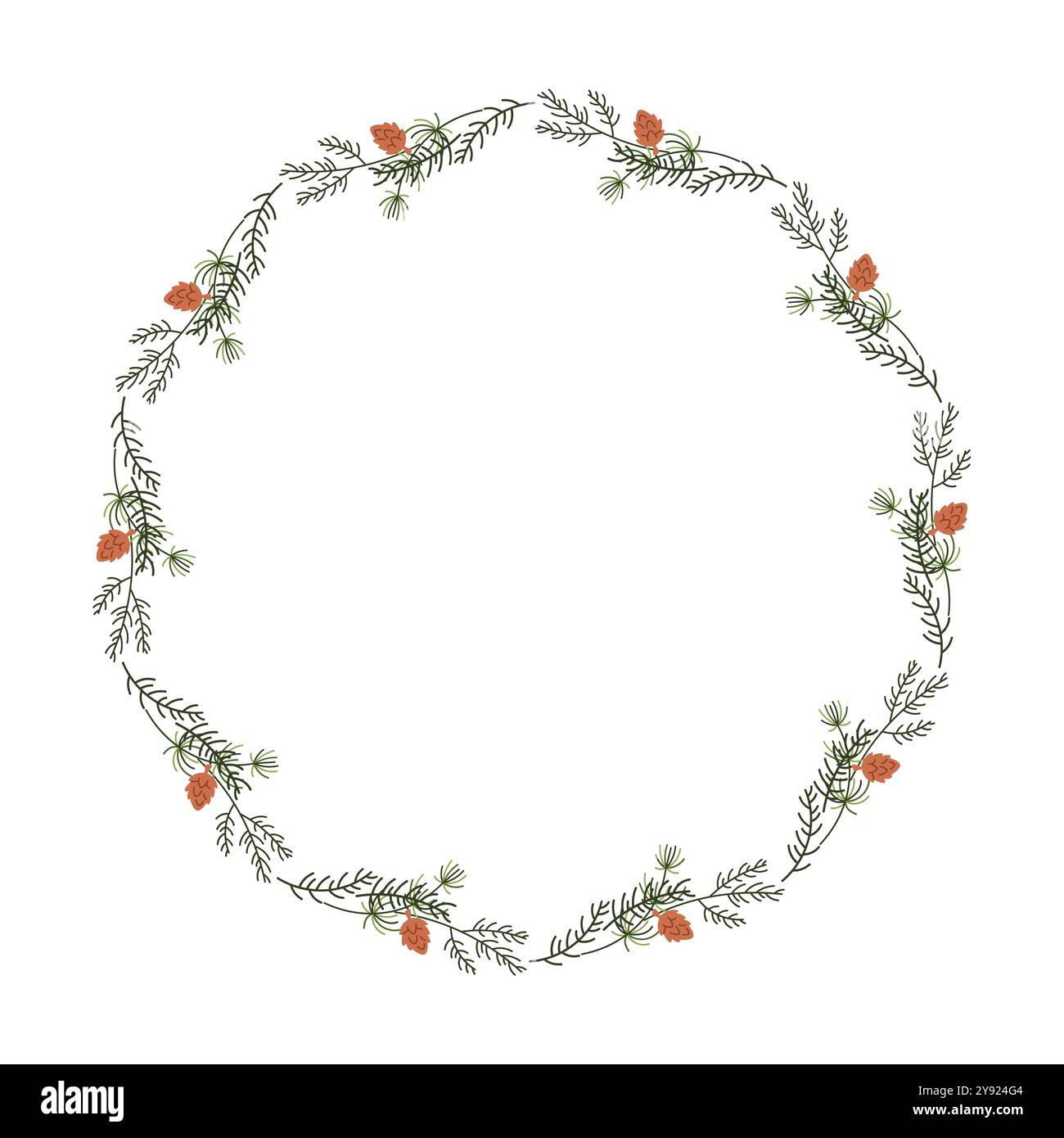 Circular Christmas wreath of pine branches and cones object Stock ...