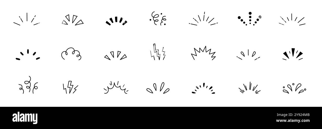 Line explosion surprise burst ray icon elements. Hand drawn explosion ...