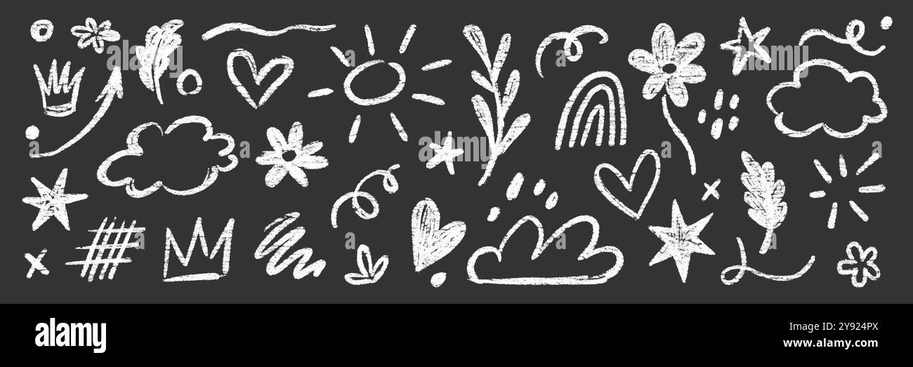 Kid crayon chalk hand drawn black vector set. Crayon pencil cloud ...