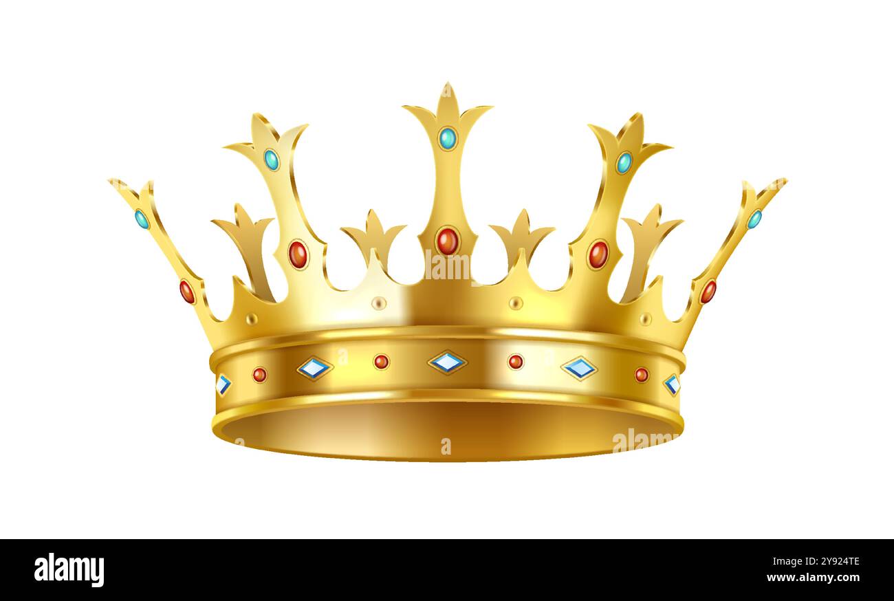 Golden crown with gemstones realistic vector illustration Stock Vector ...