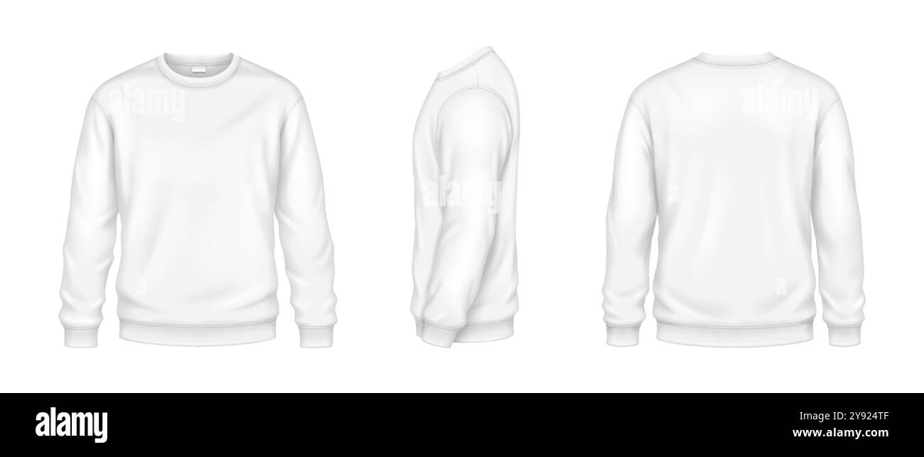 White sportive sweatshirts realistic vector illustrations set Stock ...