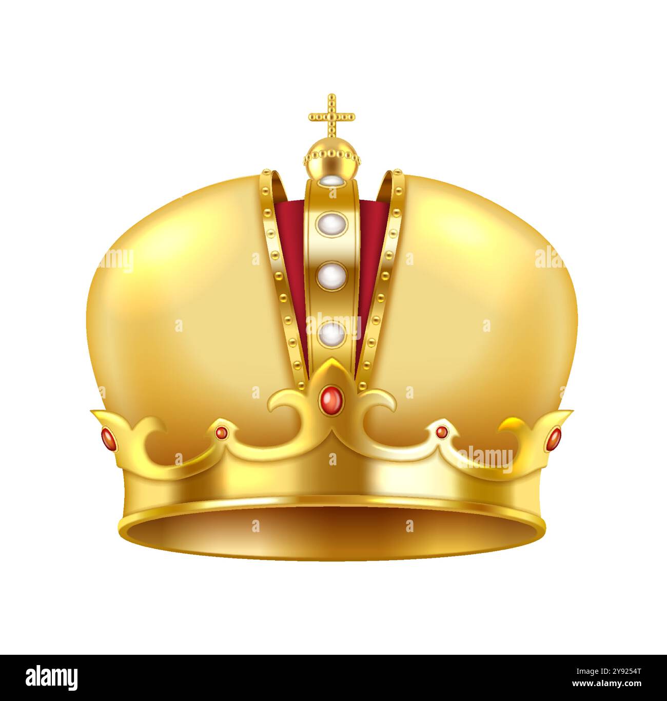 Golden crown with gems and velvet realistic illustration Stock Vector ...