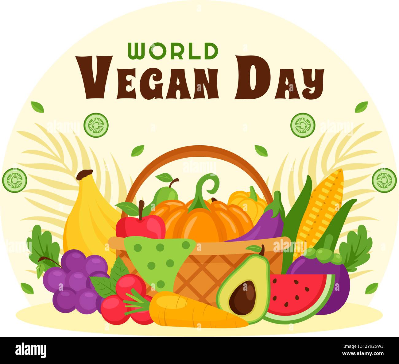 World Vegan Day Vector Illustration featuring a Variety of Vegetables ...