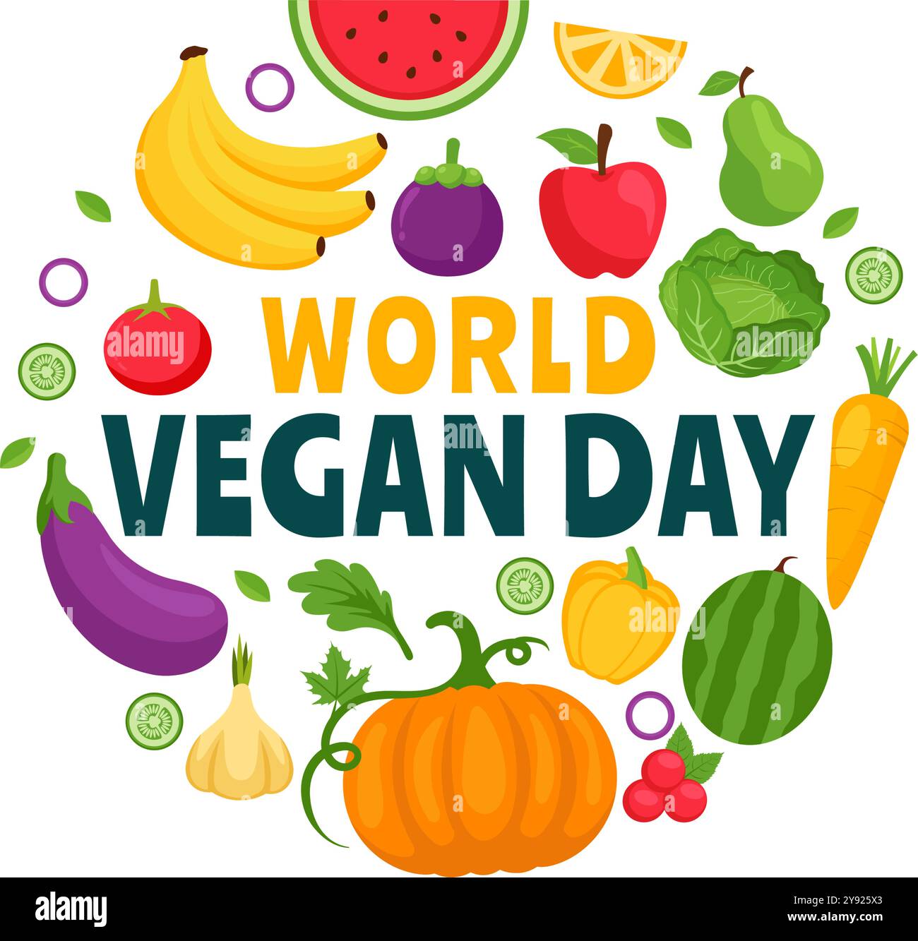 World Vegan Day Vector Illustration featuring a Variety of Vegetables ...