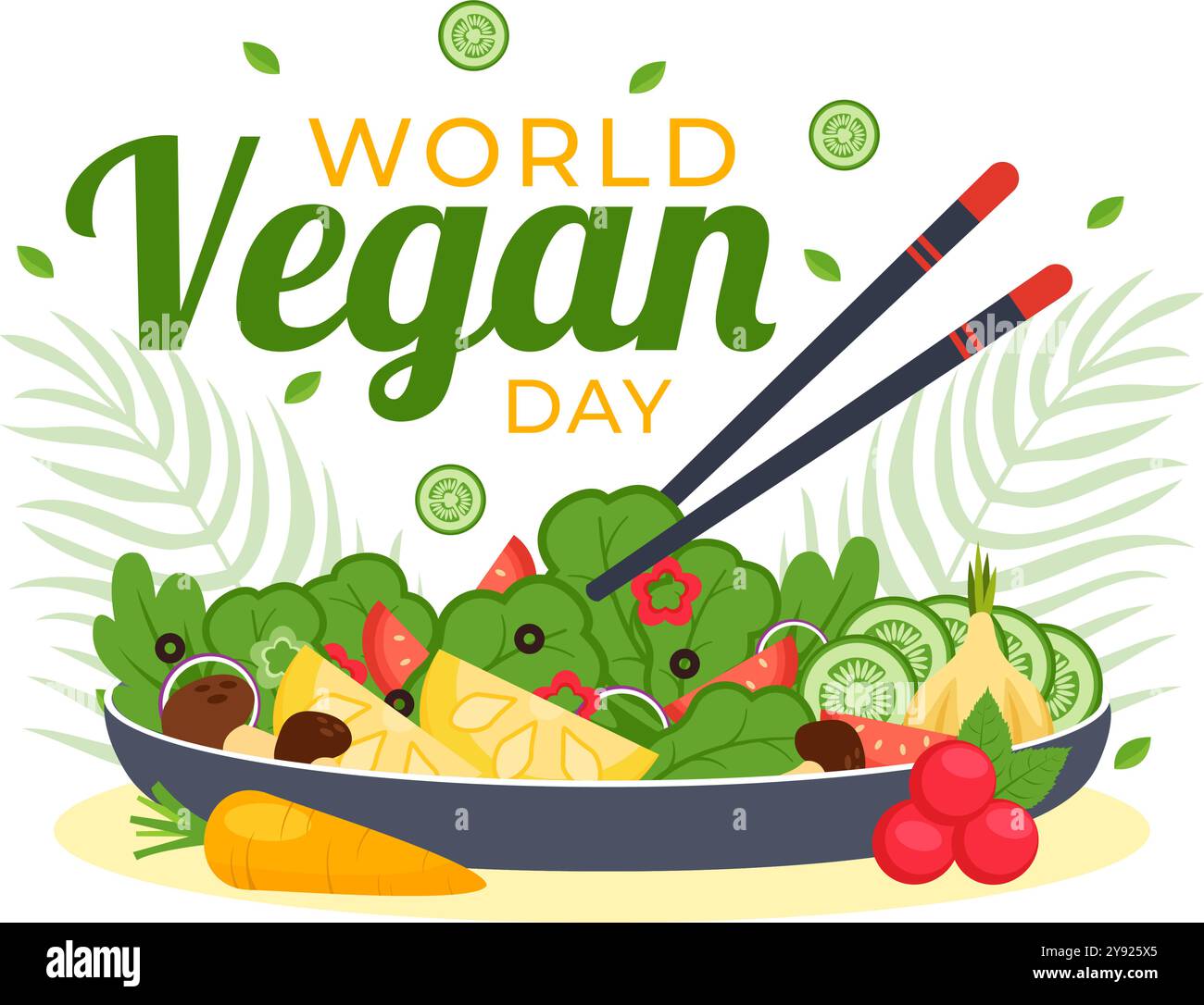 World Vegan Day Vector Illustration featuring a Variety of Vegetables ...