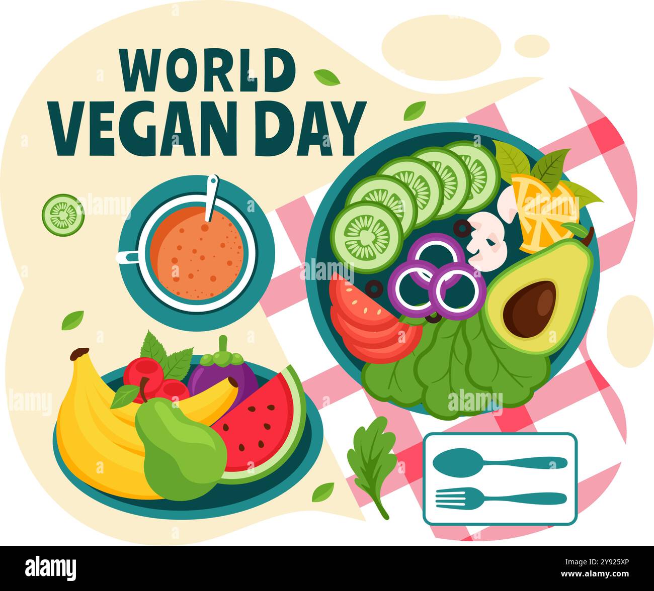 World Vegan Day Vector Illustration featuring a Variety of Vegetables ...