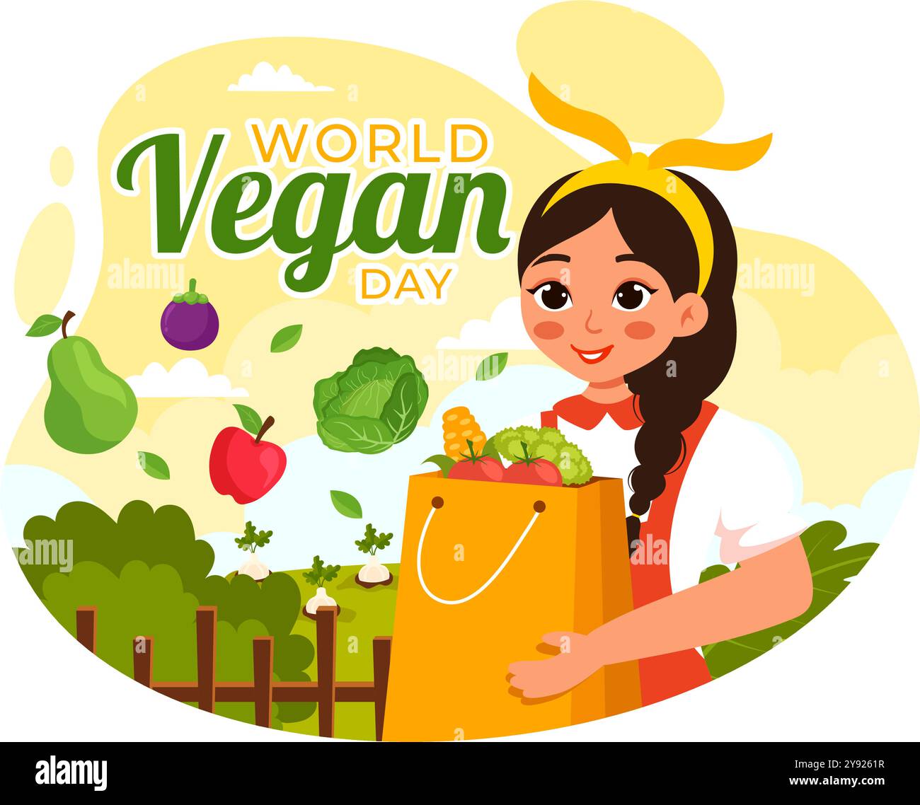 World Vegan Day Vector Illustration featuring a Variety of Vegetables ...