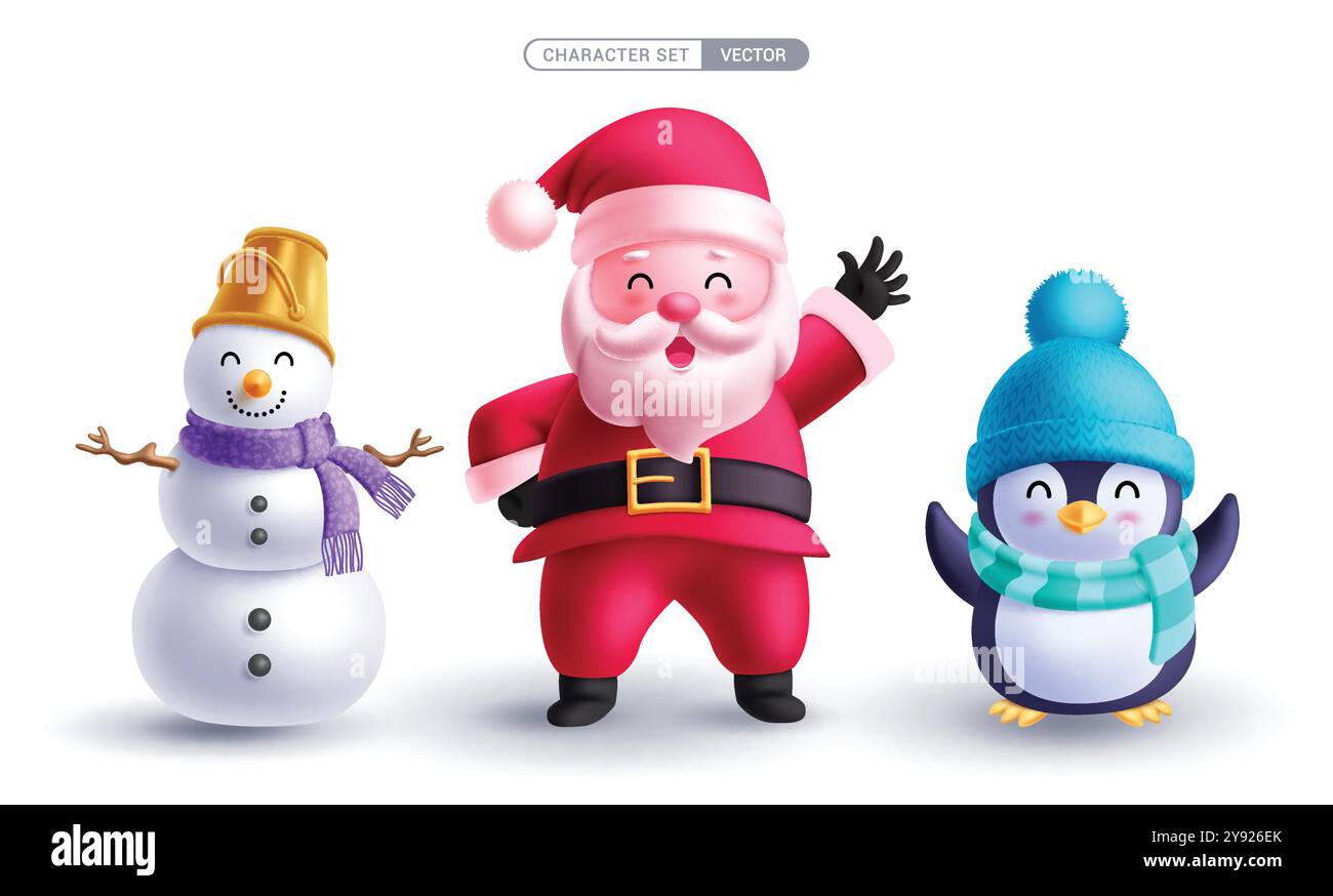 Christmas characters vector set design. Santa claus, snow man and ...