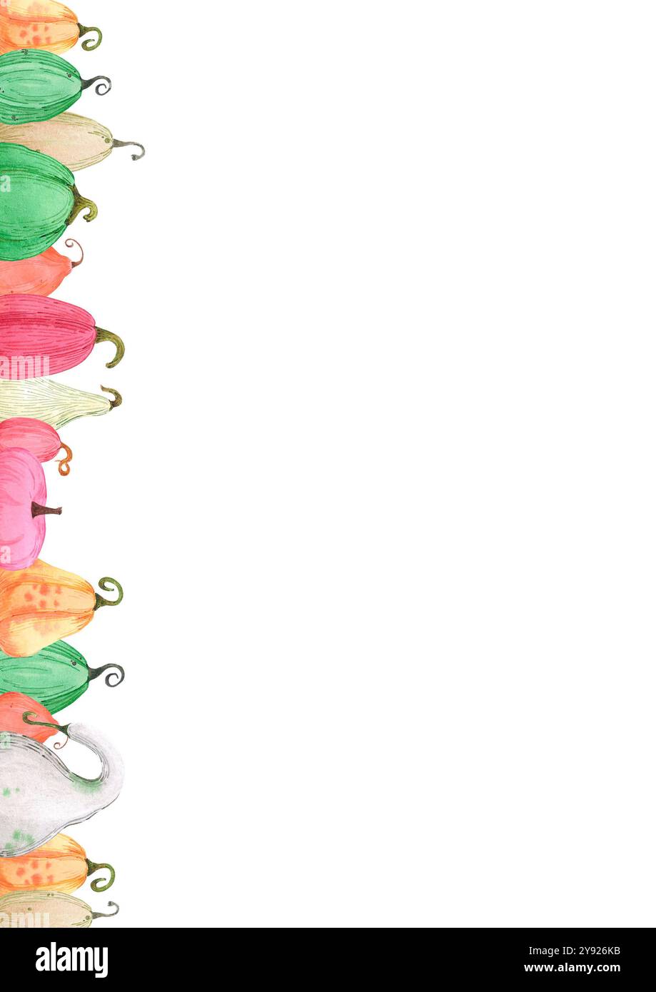 Hand drawn watercolor pumpkin frame border isolated on white background ...