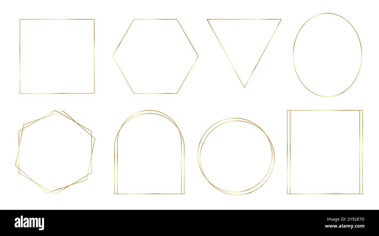 Set of outline gold frames on white background. Decorative elements for ...