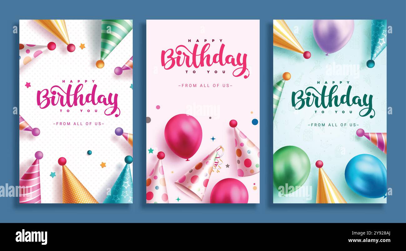 Happy birthday invitation card vector poster set design. Birthday ...