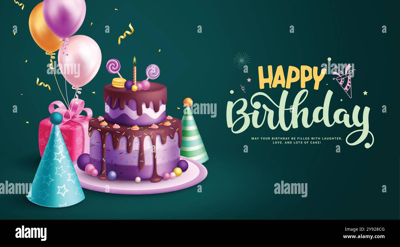 Happy birthday greeting vector design. Birthday cake blueberry flavor ...