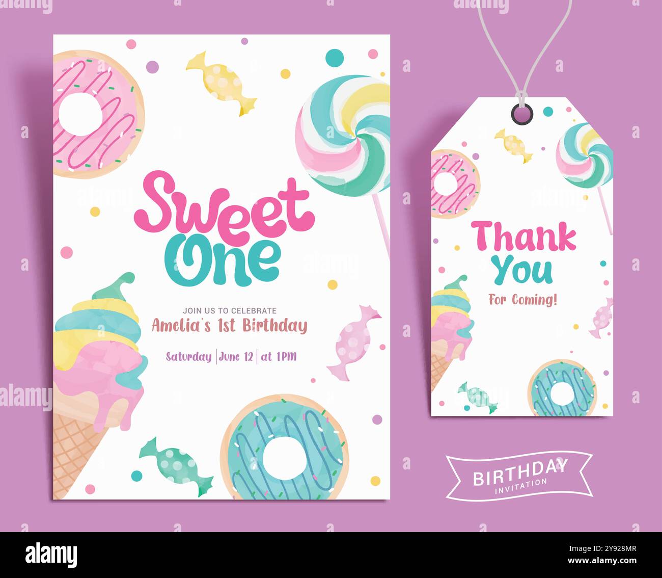 Birthday invitation card vector set design. Happy birthday thank you ...