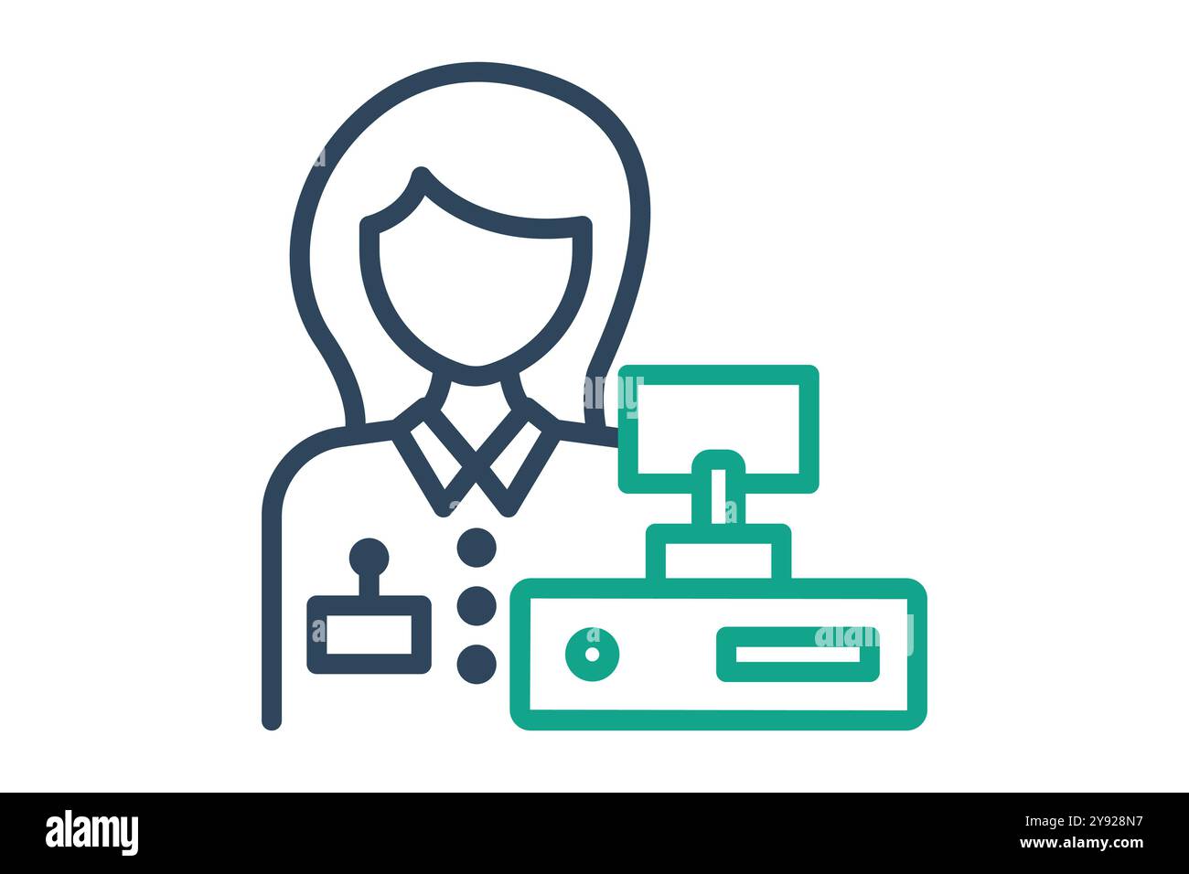 Cashier icon. line icon style. women with payment machine. icon related ...