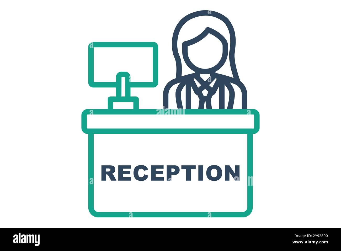 Reception icon. line icon style. women with desk. icon related to reception. hotel elements ...
