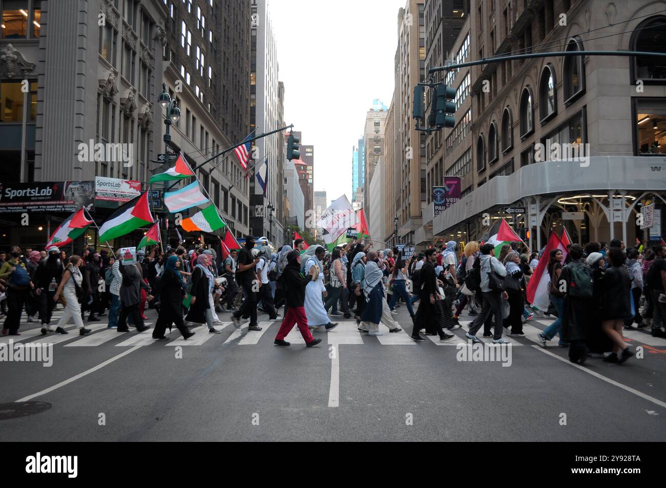 New York, United States. 07th Oct, 2024. Pro-Palestine demonstrators ...