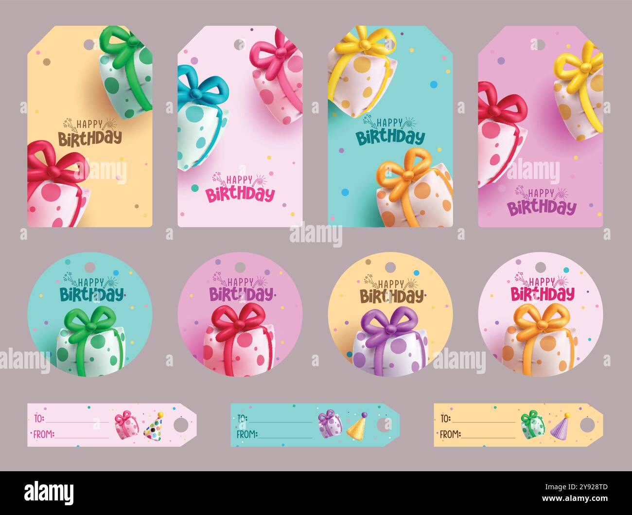 Birthday gift tags vector set design. Happy birthday greeting text with ...