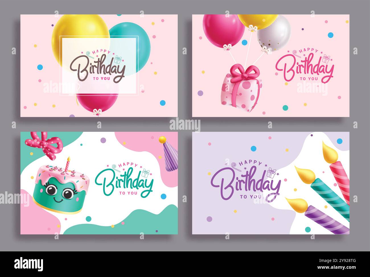 Birthday invitation card vector banner set design. Happy birthday ...