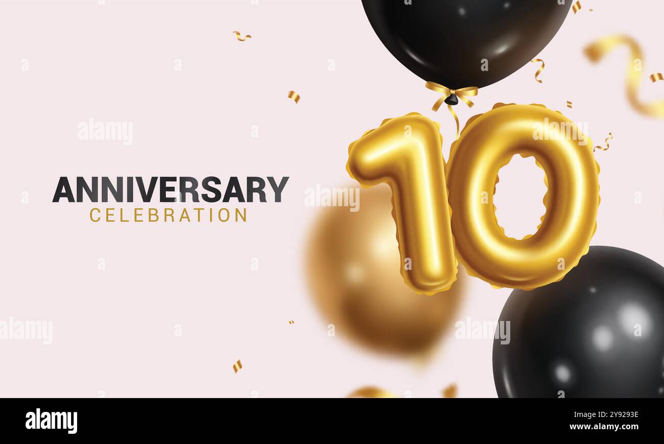 10th anniversary vector design. Happy anniversary celebration with gold ...