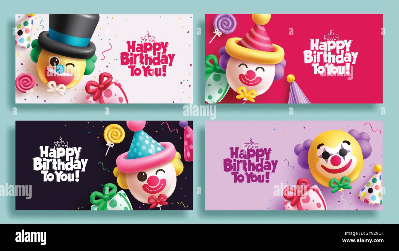 Happy birthday greeting vector banner set design. Birthday greeting ...