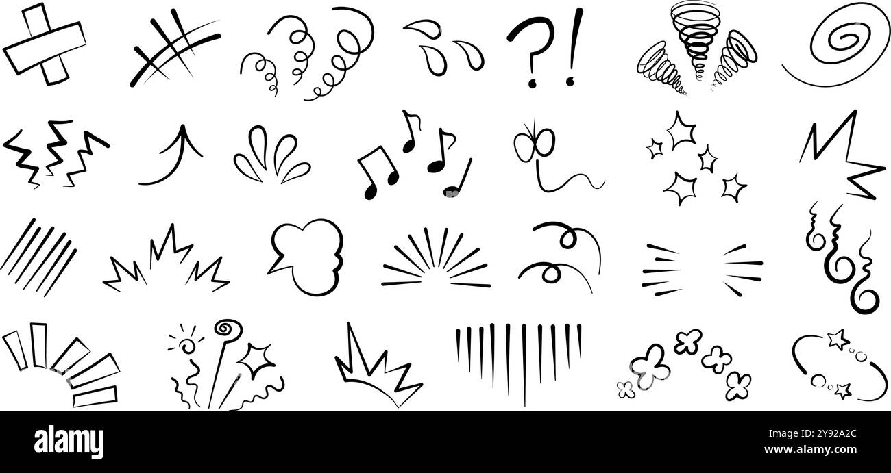 Manga or anime comic emoticon element graphic effects hand drawn doodle ...