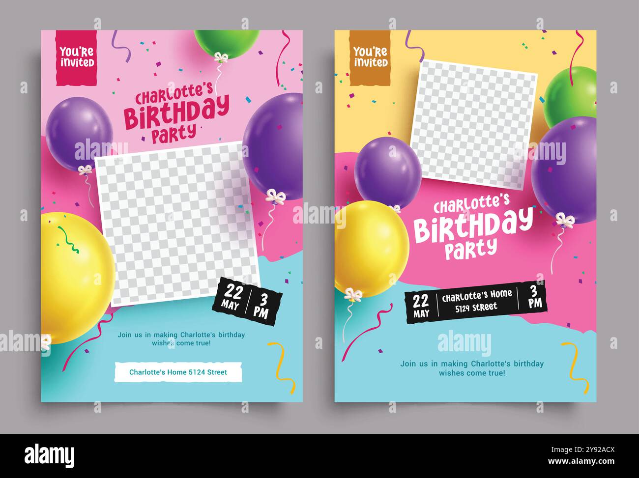 Birthday invitation card vector template design. Birthday girl ...
