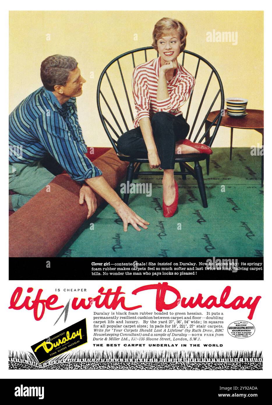 1959 British advertisement for Duralay foam rubber and hessian carpet ...