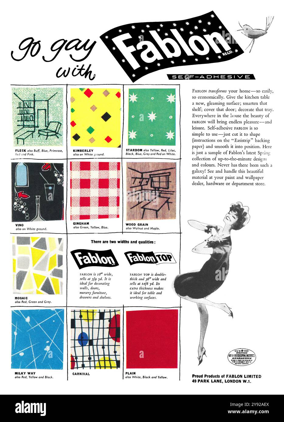 1959 British advertisement for self adhesive Fablon for decorating the ...