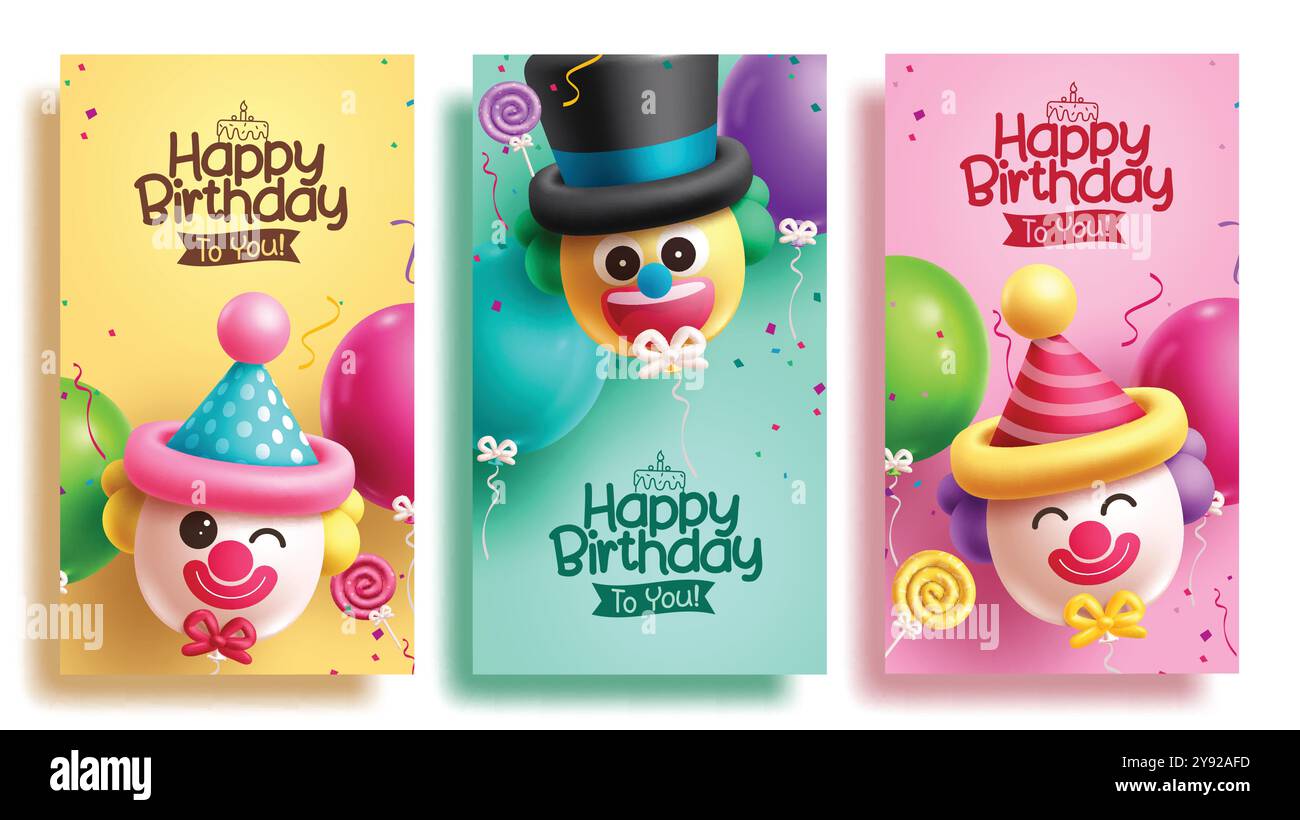 Happy birthday greeting vector poster set design. Birthday balloons ...