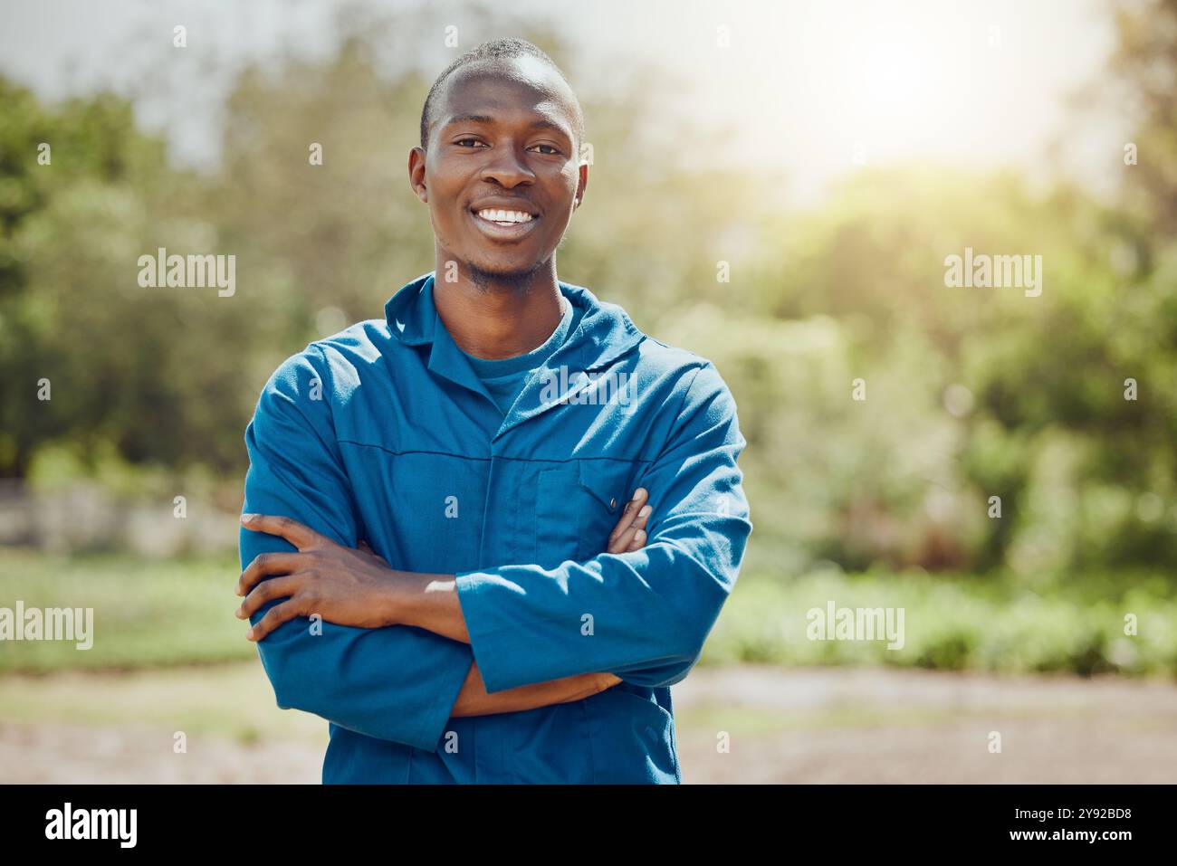 Happy, portrait and black man with confidence for farming, agriculture ...