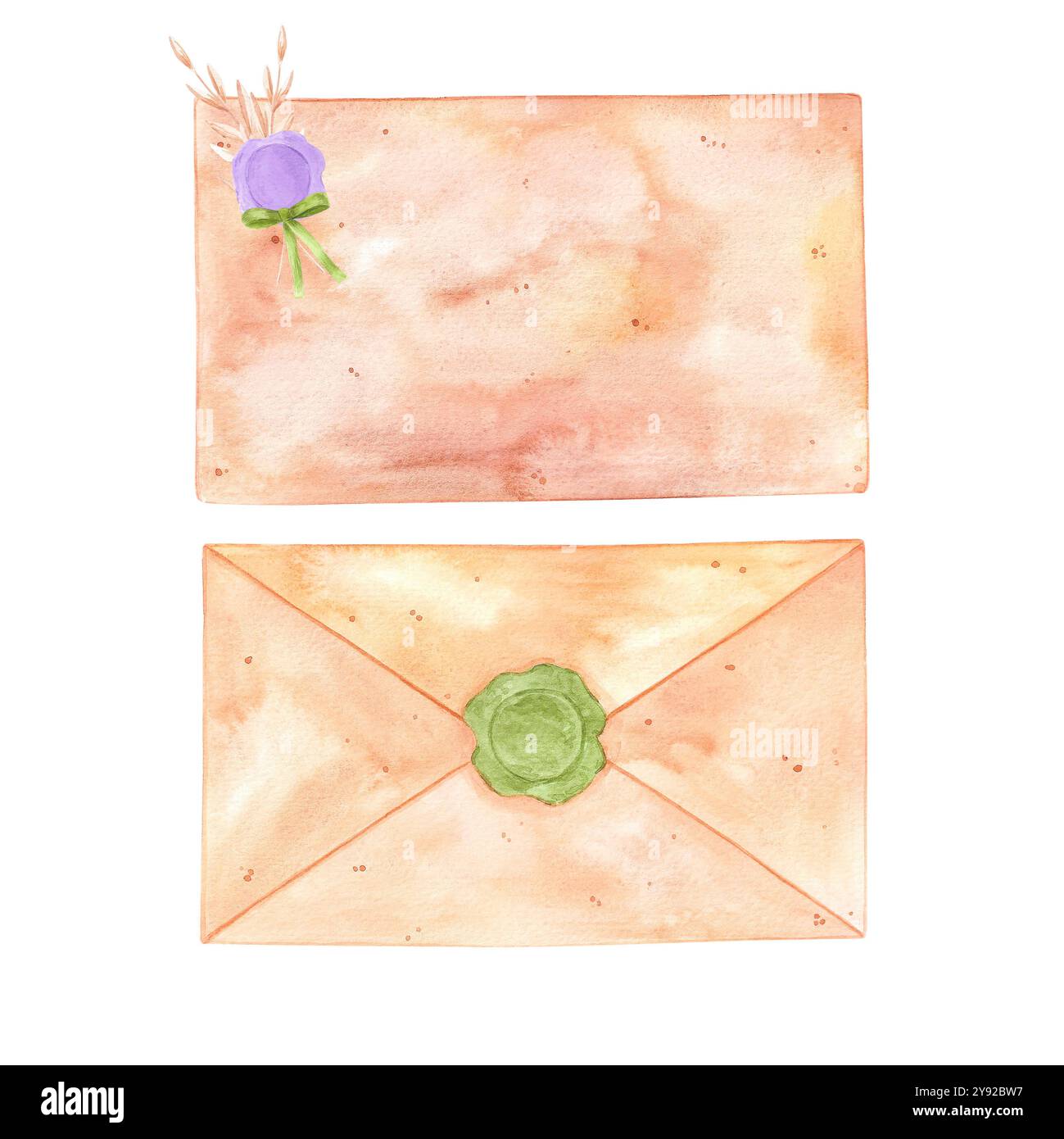 Hand drawn watercolor letter with sealing seal isolated on white ...