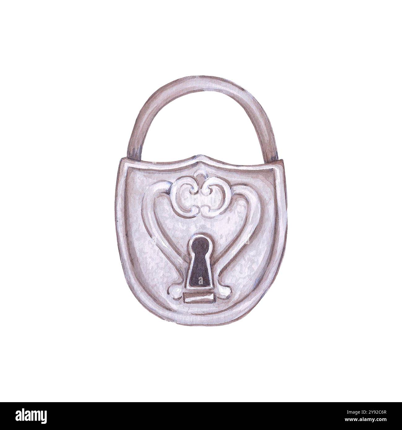 Hand drawn watercolor vintage lock. Baroque illustration isolated on ...