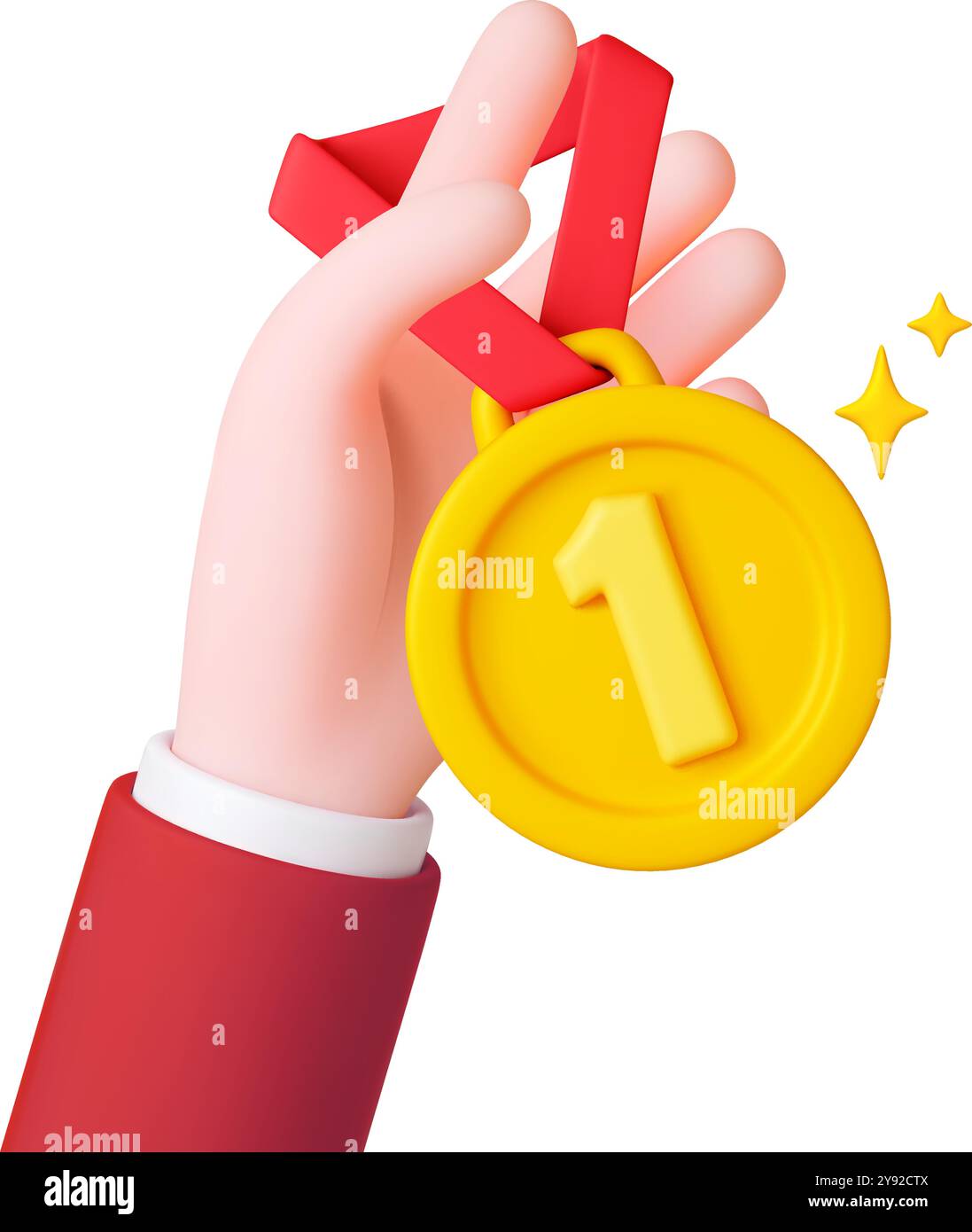 3d render golden medal in human hand. Business winner concept ...