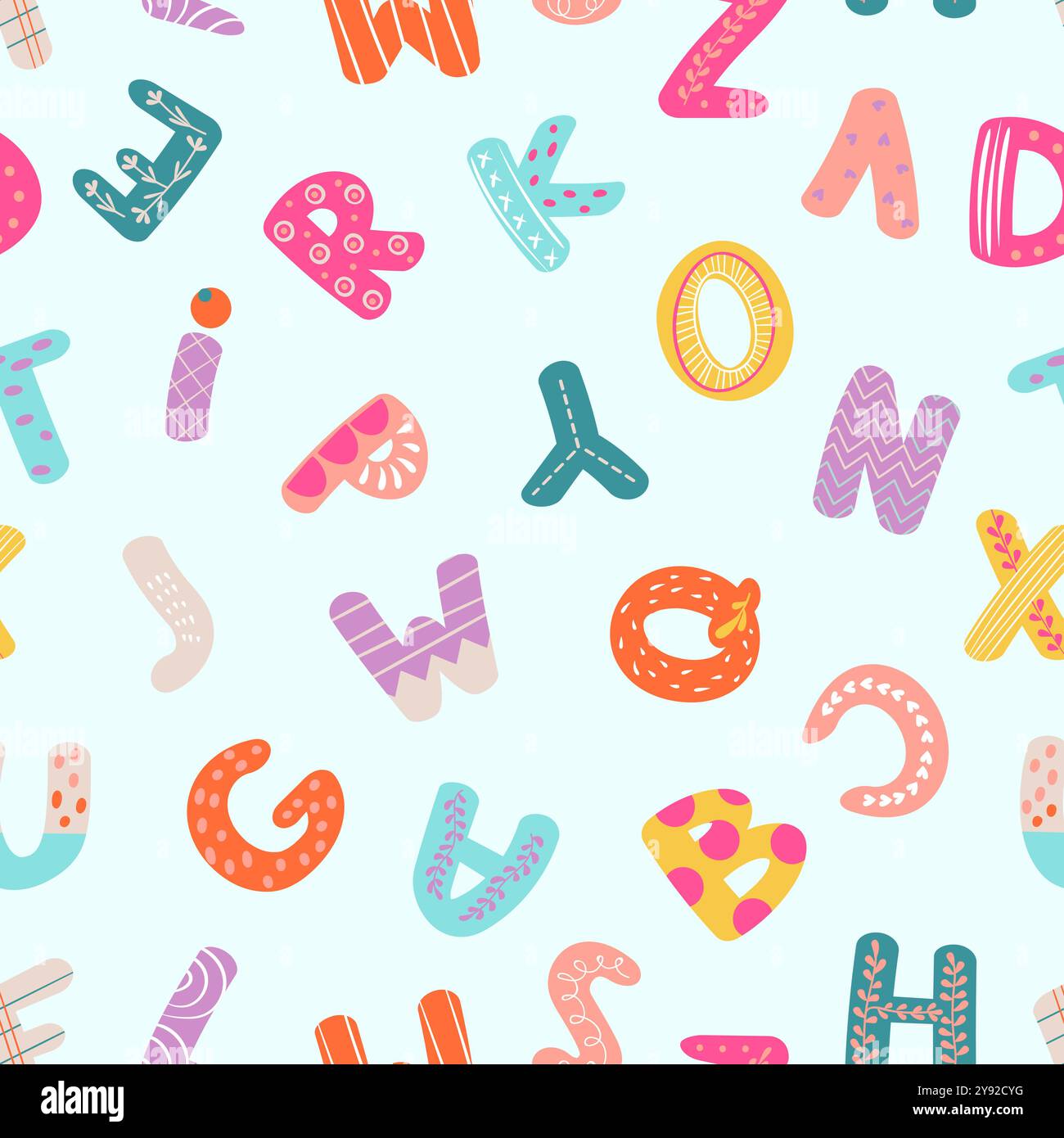 Doodle letters alphabet seamless pattern. Decorative hand drawn ...