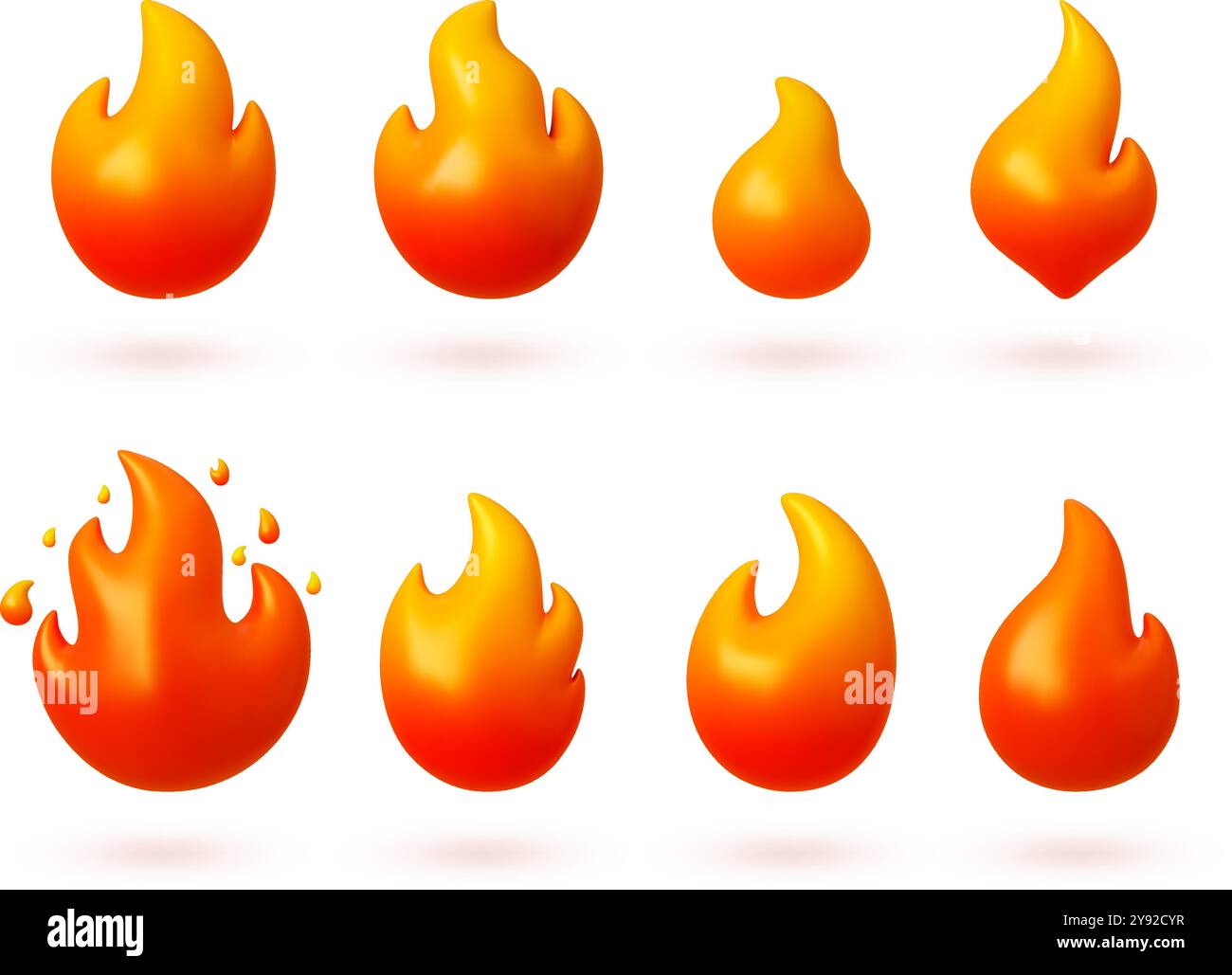 Simple fire flames 3s icons. Red yellow orange color fires, isolated ...