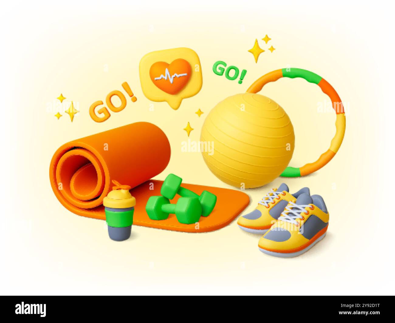 Fitness 3d concept. Sport workout equipment, activity and healthy ...