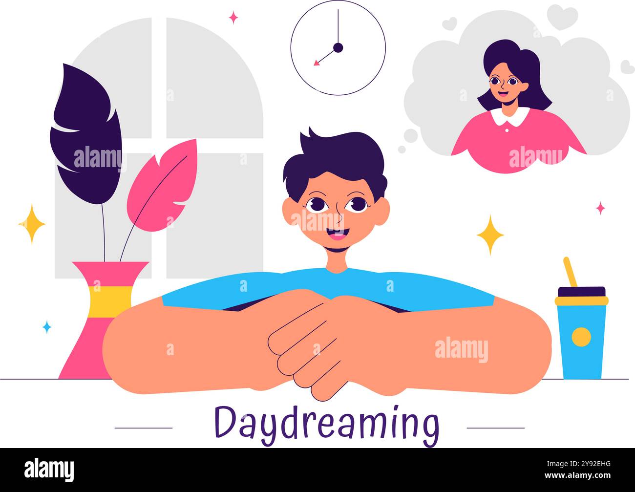 Vector Illustration of People Daydreaming, Imagining, and Fantasizing ...