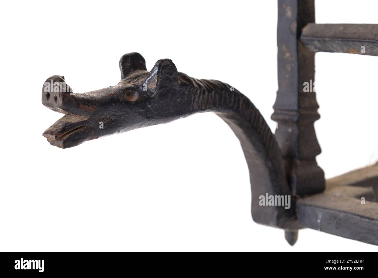 Beautiful wrought iron details of mythological dragon on window grill ...