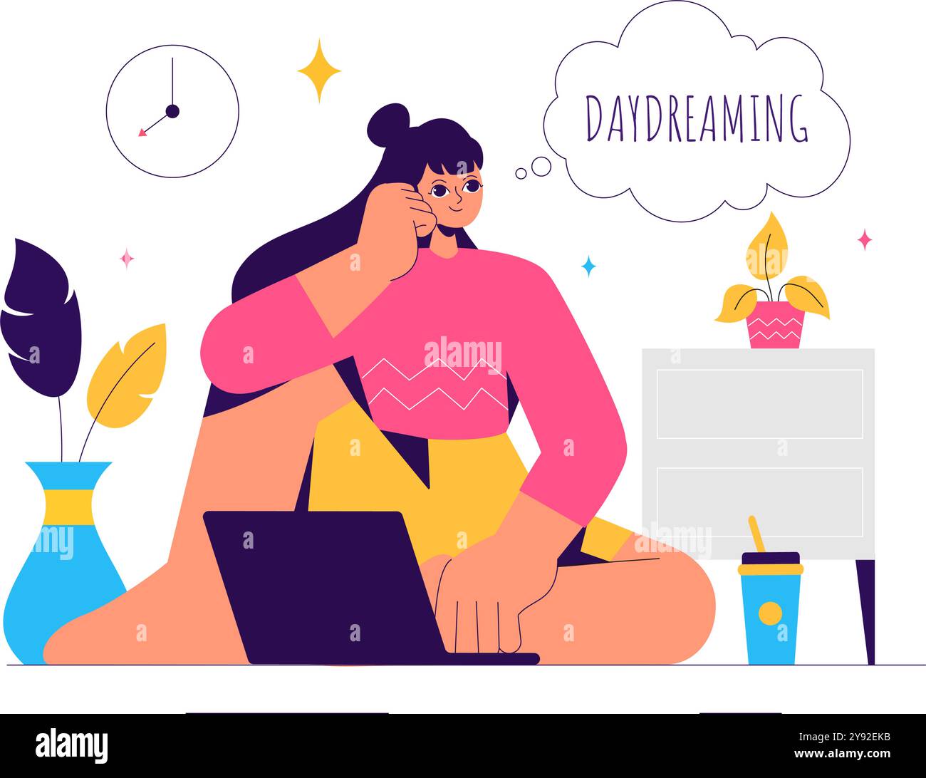 Vector Illustration of People Daydreaming, Imagining, and Fantasizing ...