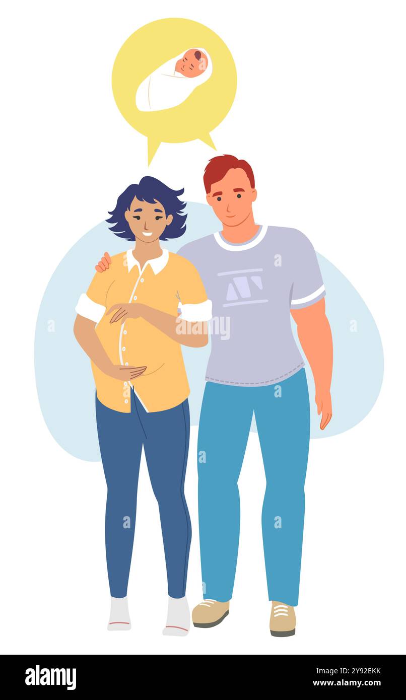 Young happy pregnancy couple cartoon vector illustration Stock Vector ...