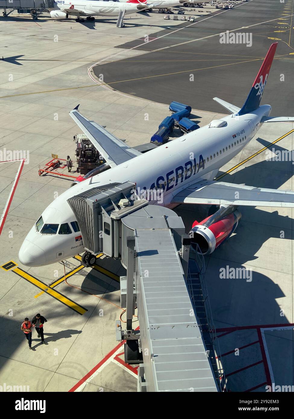 7 September 2022, Belgrade, Serbia: An Air Serbia plane preparing for ...